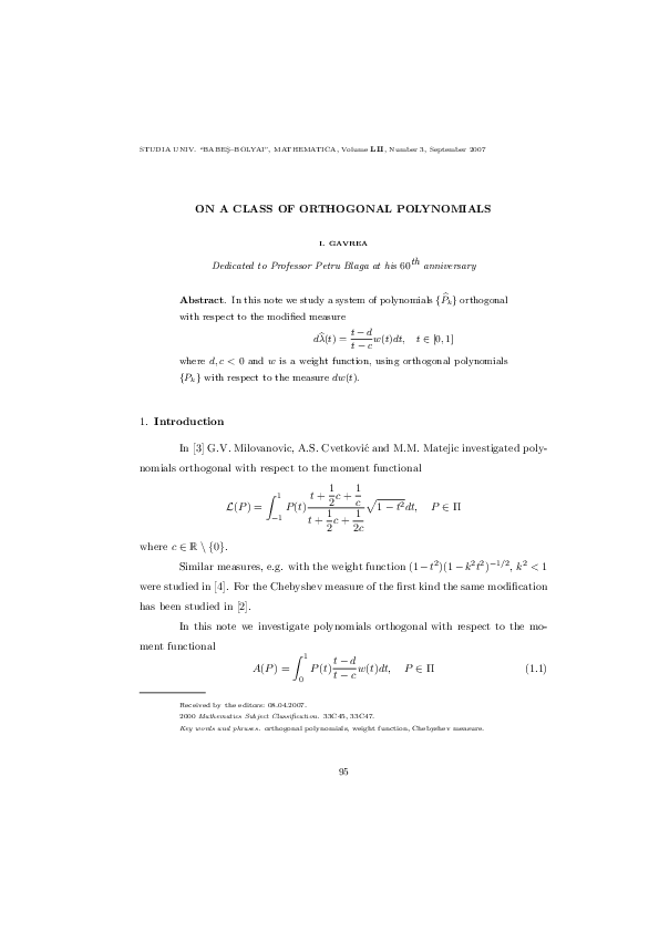 (PDF) On a Class of Orthogonal Polynomials