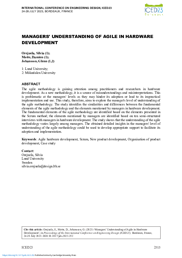 (PDF) Managers' Understanding of Agile in Hardware Development