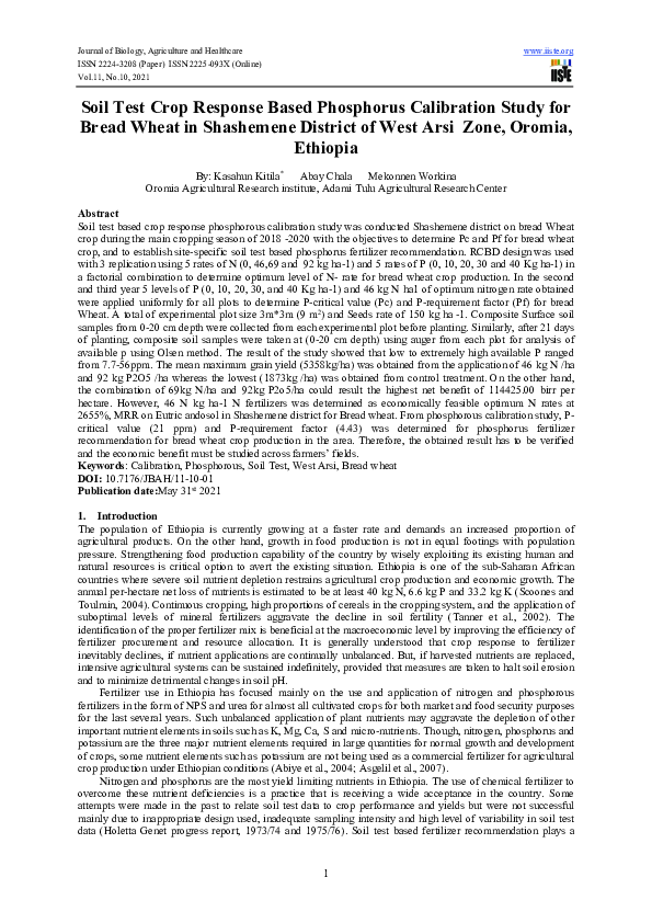 (PDF) Soil Test Crop Response Based Phosphorus Calibration Study for ...