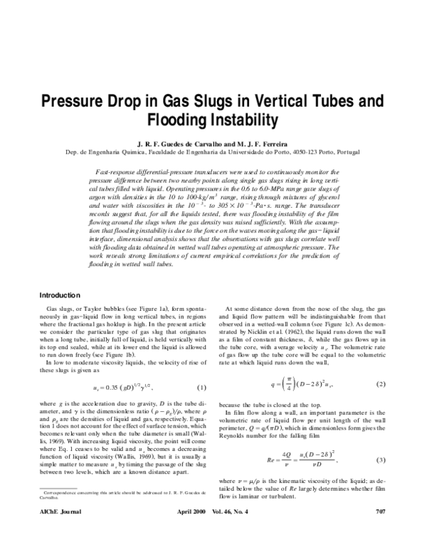 (PDF) Pressure drop in gas slugs in vertical tubes and flooding instability