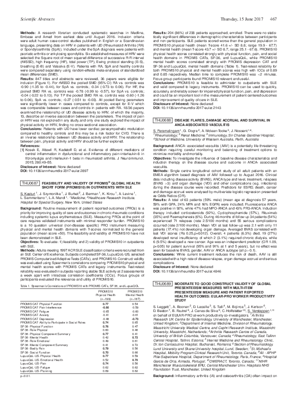 (PDF) THU0687 Feasibility and validity of promis® global health short ...