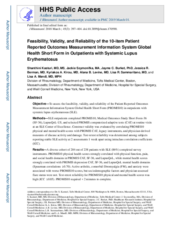(PDF) Feasibility, Validity, and Reliability of the 10-item Patient ...