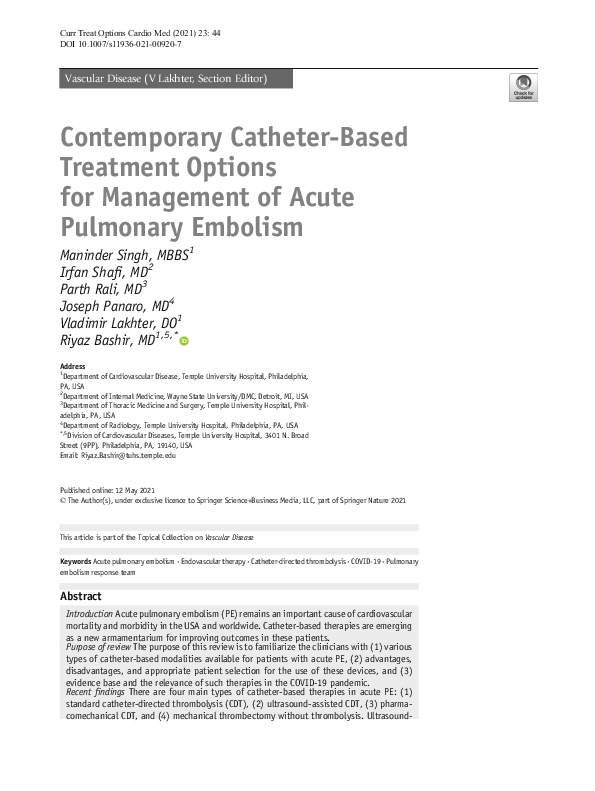 (PDF) Contemporary Catheter-Based Treatment Options for Management of ...