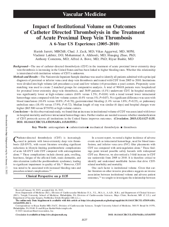 (PDF) Journal Subject Code: Thrombosis:[173] Deep vein thrombosis