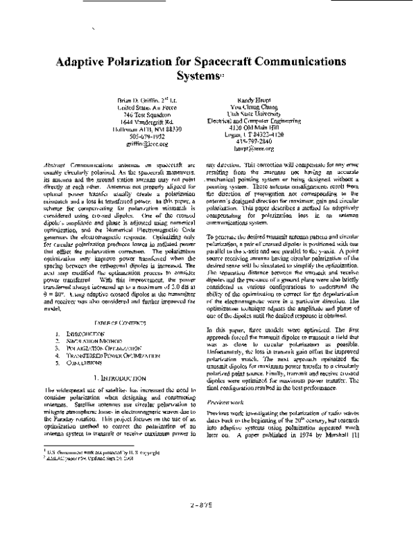 (PDF) Adaptive polarization for spacecraft communications systems