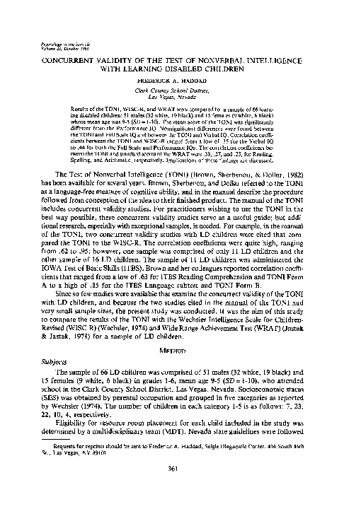 (PDF) Concurrent validity of the test of nonverbal intelligence with ...