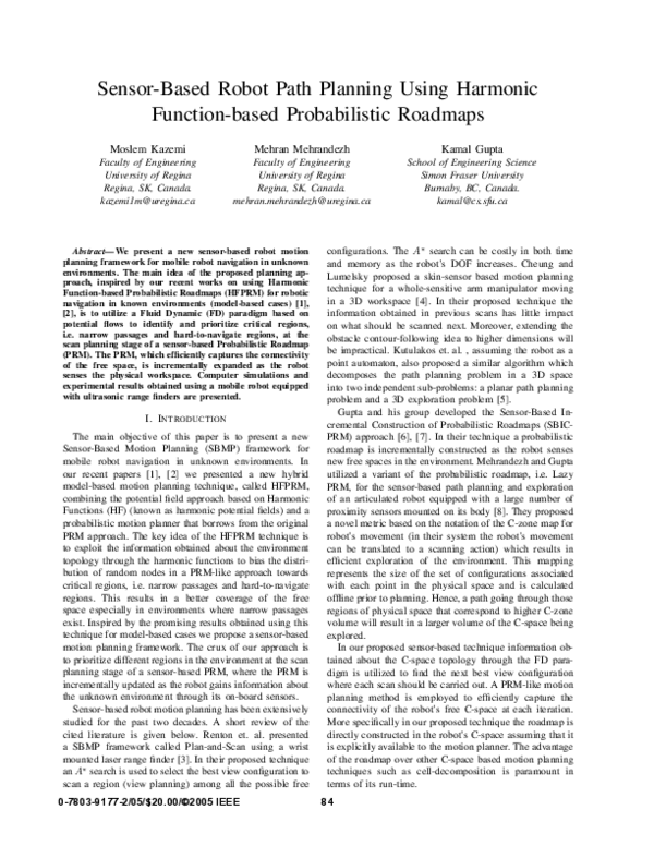 (PDF) Sensor-based robot path planning using harmonic function-based probabilistic roadmaps
