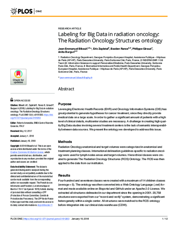 (PDF) Labeling for Big Data in radiation oncology: The Radiation Oncology Structures ontology