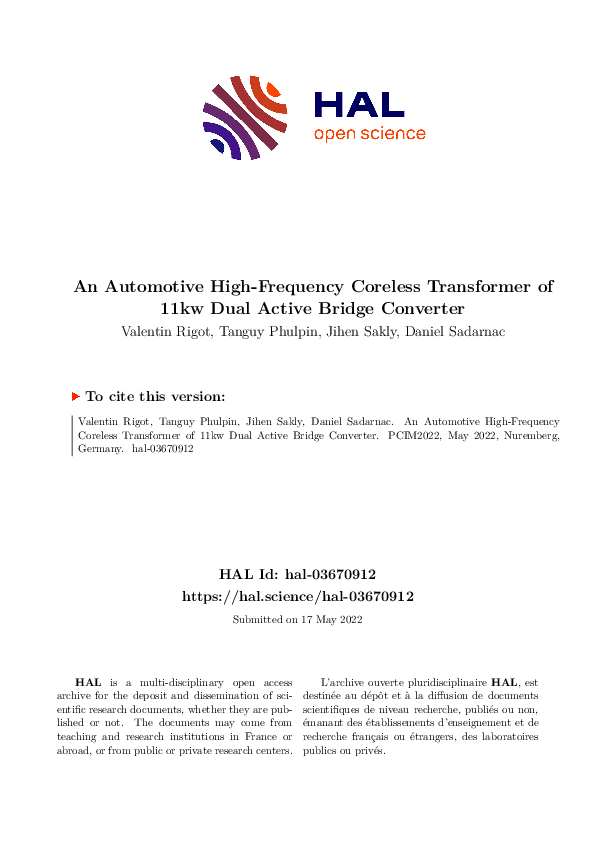 Pdf An Automotive High Frequency Coreless Transformer Of 11kw Dual Active Bridge Converter
