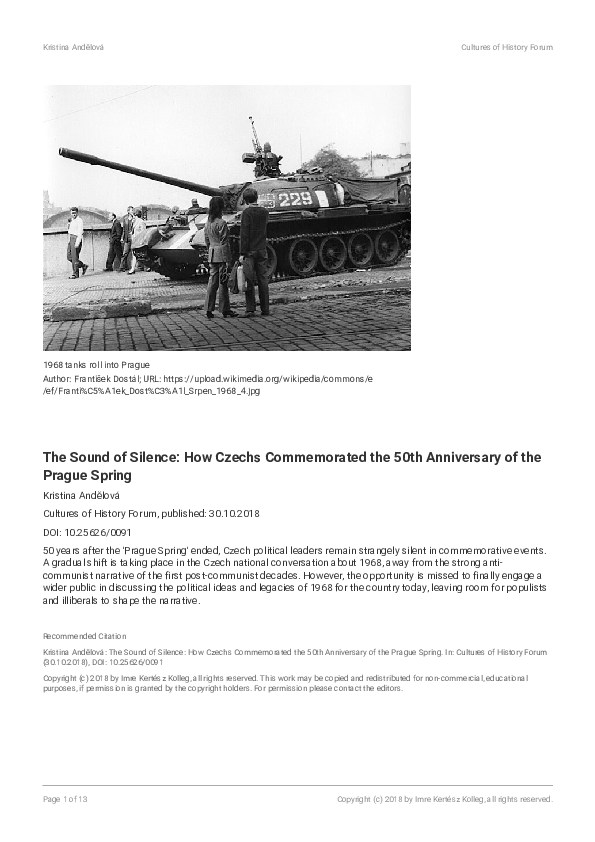 (PDF) The Sound of Silence: How Czechs Commemorated the 50th ...