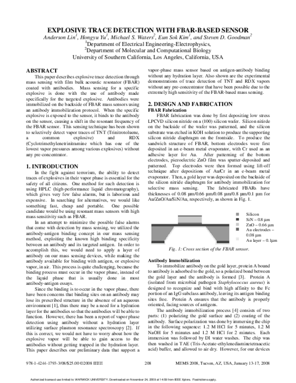 (PDF) Explosive trace detection with FBAR-based sensor