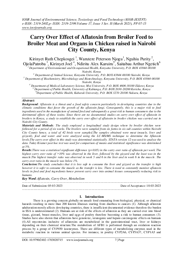 (PDF) Carry Over Effect of Aflatoxin from Broiler Feed to Broiler Meat ...