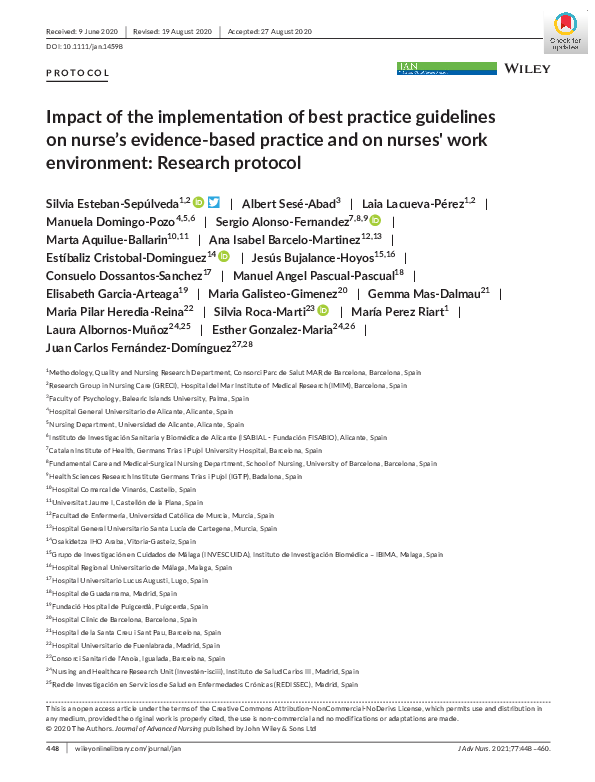 (PDF) Impact of the implementation of best practice guidelines on nurse ...