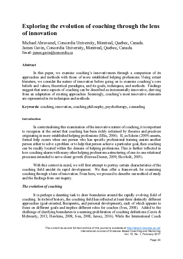 (PDF) Exploring the evolution of coaching through the lens of innovation