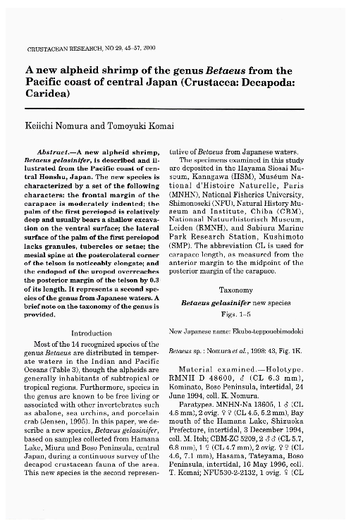 (PDF) A new alpheid shrimp of the genus Betaeus from the Pacific coast ...