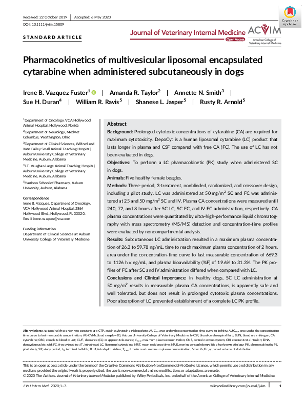 (PDF) Pharmacokinetics of multivesicular liposomal encapsulated ...