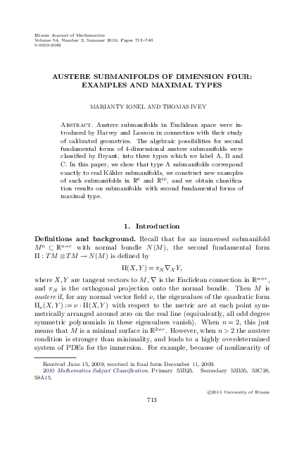 (PDF) Austere submanifolds of dimension four: Examples and maximal types