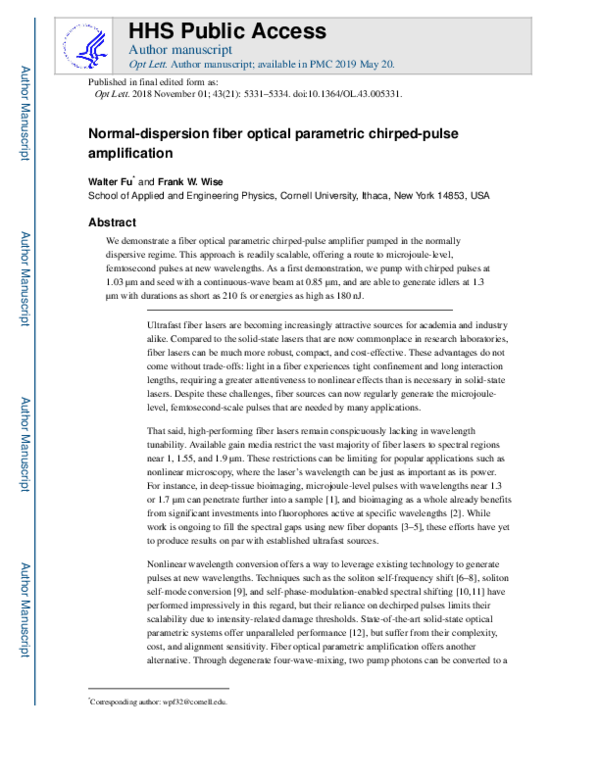 (PDF) Normal-Dispersion Fiber Optical Parametric Chirped-Pulse ...