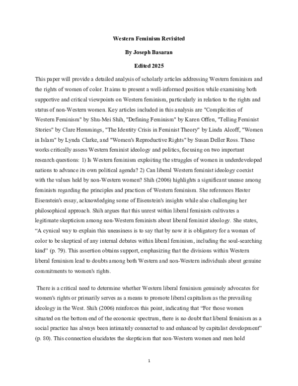 (PDF) Western Feminism Revisited