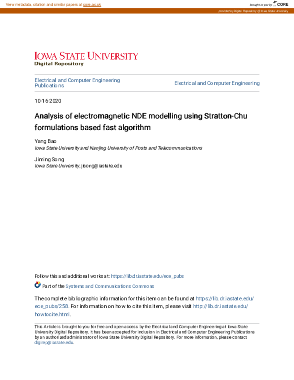 (PDF) Analysis of electromagnetic NDE modelling using Stratton-Chu formulations based fast algorithm