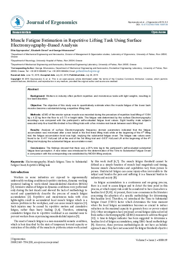 (PDF) Muscle Fatigue Estimation in Repetitive Lifting Task Using ...