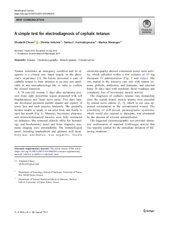 (PDF) A simple test for electrodiagnosis of cephalic tetanus