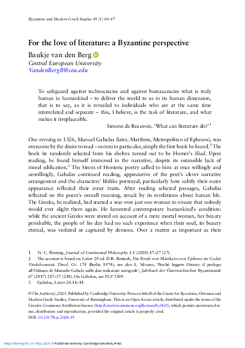 (PDF) For the love of literature: a Byzantine perspective