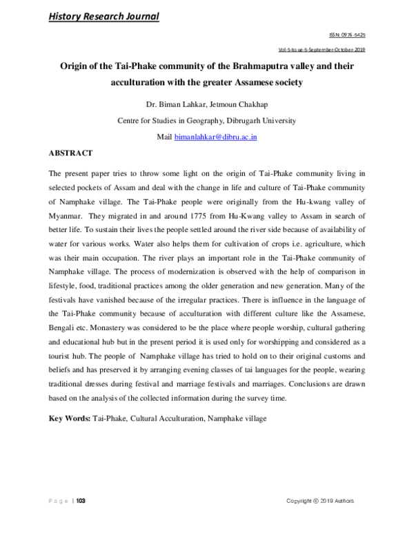 (PDF) Origin of the Tai-Phake community of the Brahmaputra valley and ...