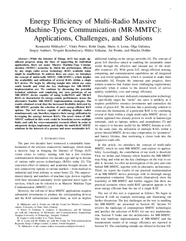 Pdf Energy Efficiency Of Multi Radio Massive Machine Type Communication Mr Mmtc