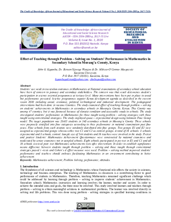 (PDF) Effect of Teaching through Problem-Solving on Students ...