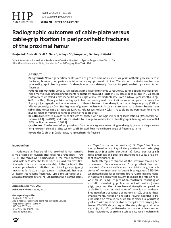 (PDF) Radiographic Outcomes of Cable-Plate versus Cable-Grip Fixation in Periprosthetic ...