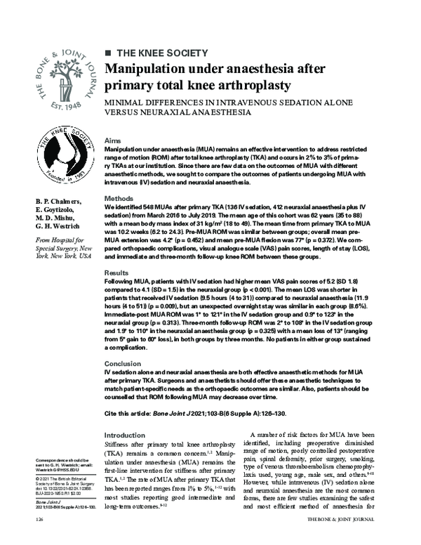 (PDF) Manipulation under anaesthesia after primary total knee arthroplasty