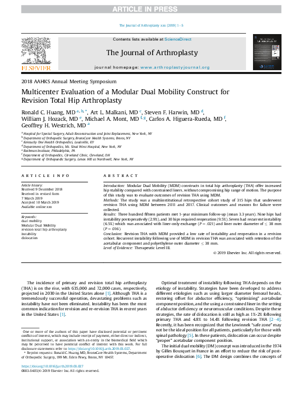 (PDF) Multicenter Evaluation of a Modular Dual Mobility Construct for ...