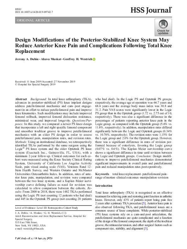 (PDF) Design Modifications of the Posterior-Stabilized Knee System May ...