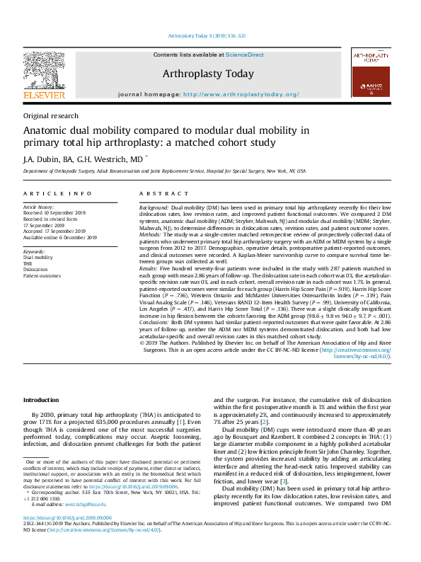 (PDF) Anatomic dual mobility compared to modular dual mobility in ...