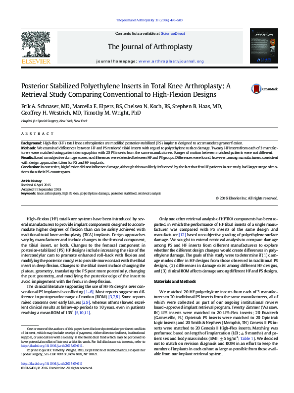 (PDF) Posterior Stabilized Polyethylene Inserts in Total Knee ...