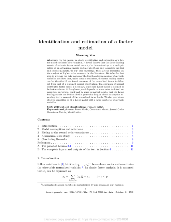 (PDF) Identification and Estimation of a Factor Model