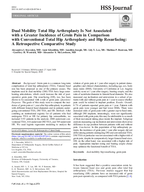 (PDF) Dual Mobility Total Hip Arthroplasty Is Not Associated with a Greater Incidence of Groin ...