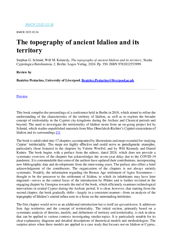 (PDF) The topography of ancient Idalion and its territory, Stephan G ...