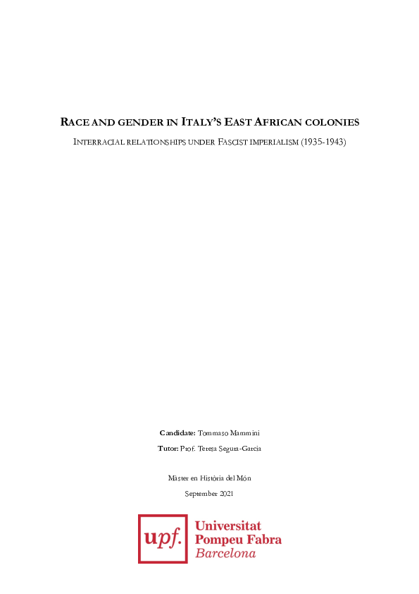 (PDF) RACE AND GENDER IN ITALY’S EAST AFRICAN COLONIES