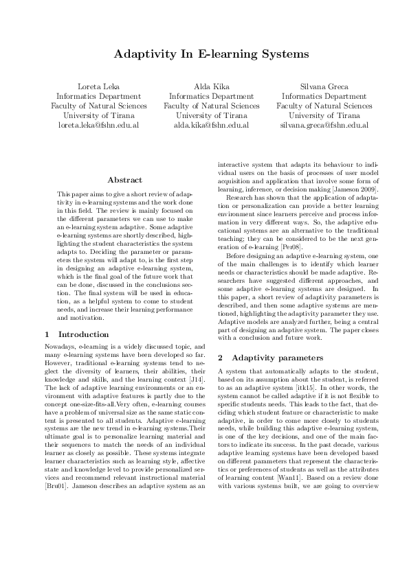 (PDF) Adaptivity In E-learning Systems