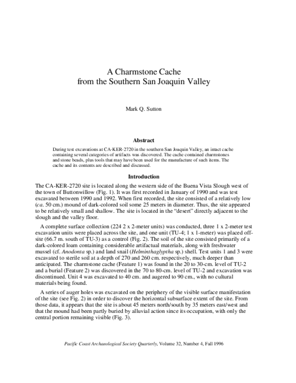 (PDF) A Charmstone Cache from the Southern San Joaquin Valley