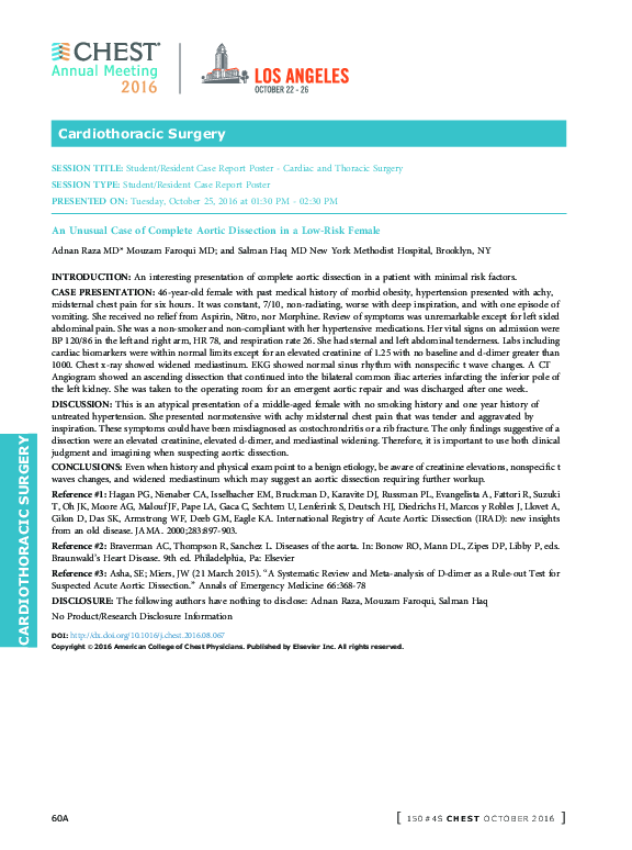 (PDF) An Unusual Case of Complete Aortic Dissection in a Low-Risk Female