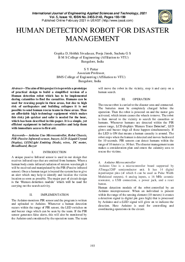 (PDF) Human Detection Robot for Disaster Management