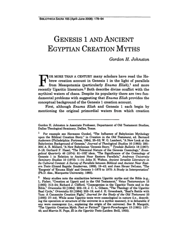 (PDF) "Genesis 1 and Ancient Egyptian Creation Myths," Bibliotheca Sacra 165 (2008) 178-94 ...