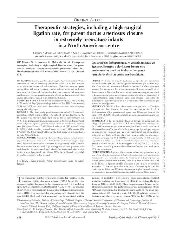 (PDF) Therapeutic strategies, including a high surgical ligation rate ...