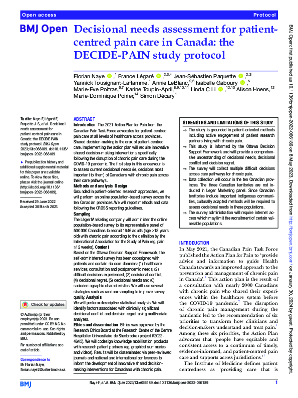 (PDF) Decisional needs assessment for patient-centred pain care in ...