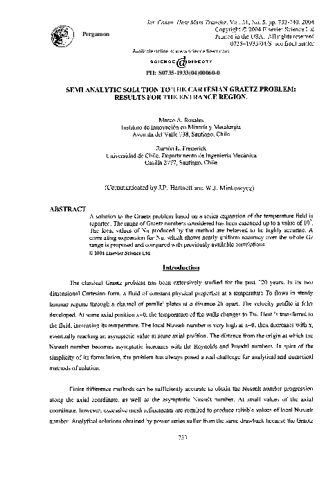 (PDF) Semi Analytic Solution to the Cartesian Graetz Problem: Results ...