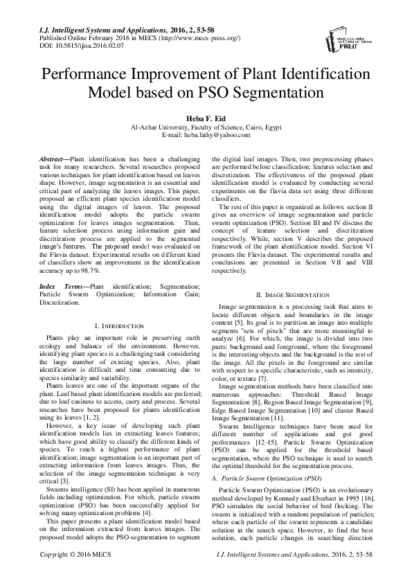 (PDF) Performance Improvement of Plant Identification Model based on ...