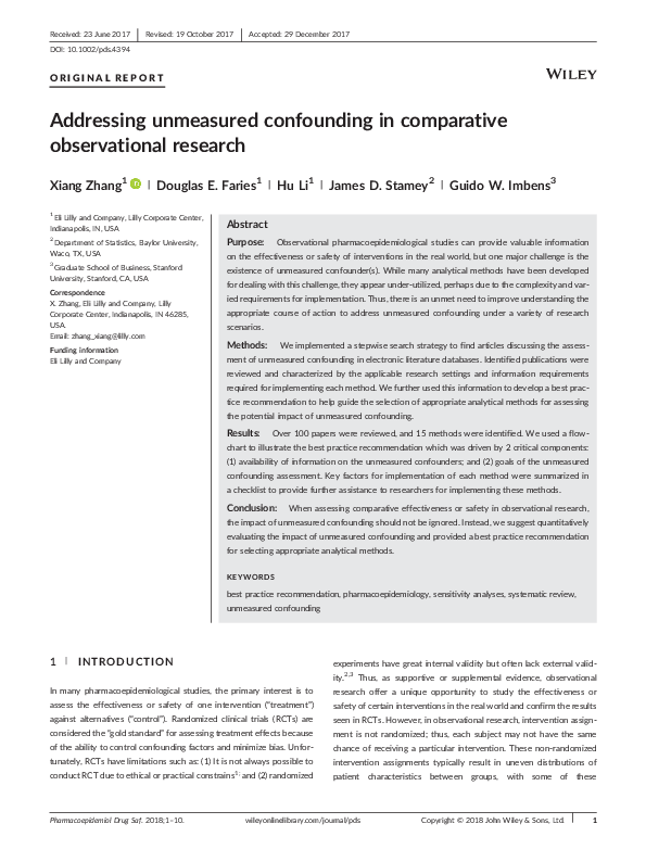(PDF) Addressing unmeasured confounding in comparative observational research